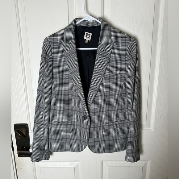 Anne Klein | Jackets & Coats | Anne Klein Plaid Black White Checkered Blazer Size 8 Work Jacket ...
